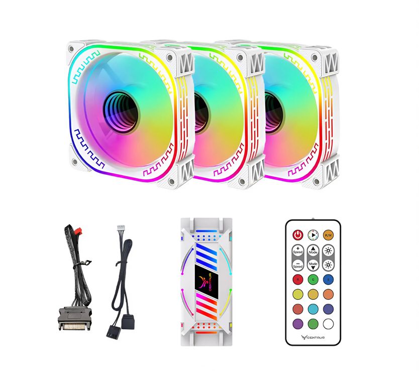 COMBO 3 FAN TẢN NHIỆT LED RGB CENTAUR CT02 TRẮNG KÈM HUB KHIỂN